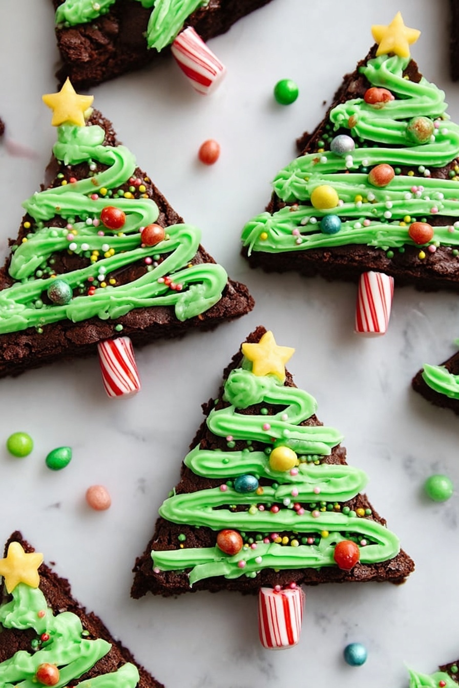 Christmas Tree Brownies with Candy Cane Trunks: Festive Holiday Treats