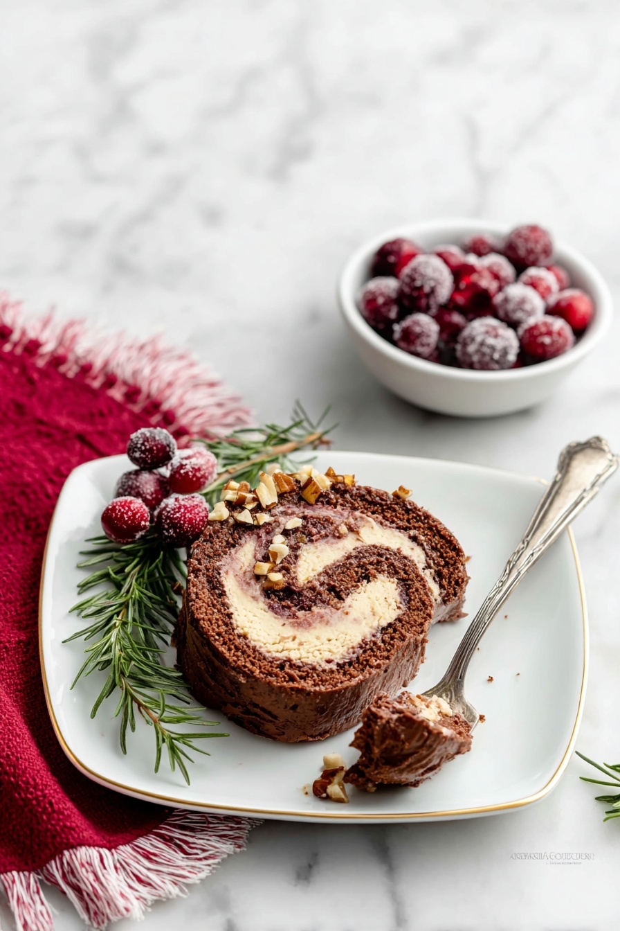 Chocolate Yule Log Cake with Meringue Mushrooms – Festive Delight