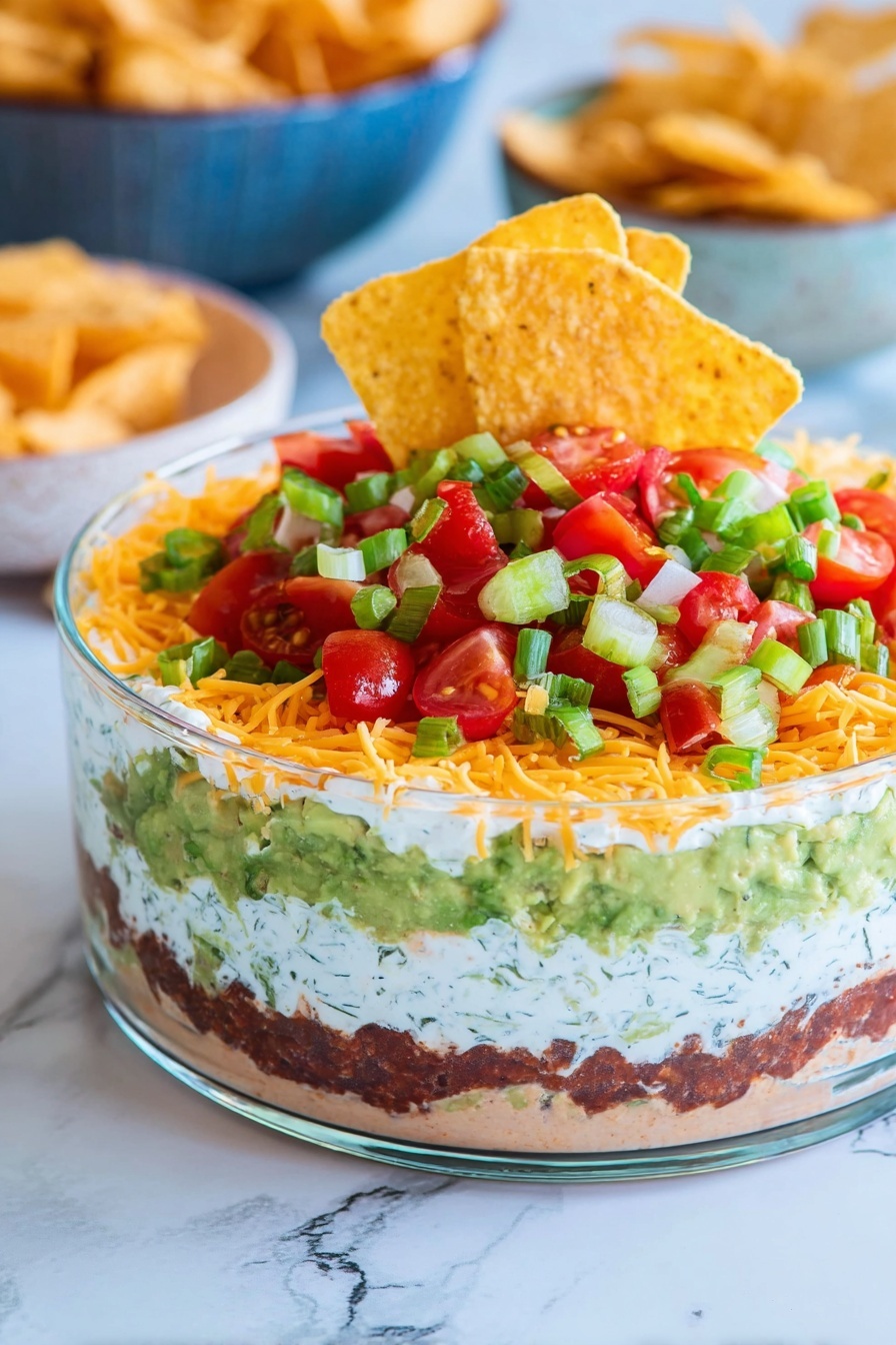 7 Layer Dip with Guacamole and Cheddar - Perfect Party Starter